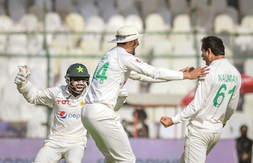 Nauman Ali and Abrar Ahmed shared eight wickets to bowl out England on ...